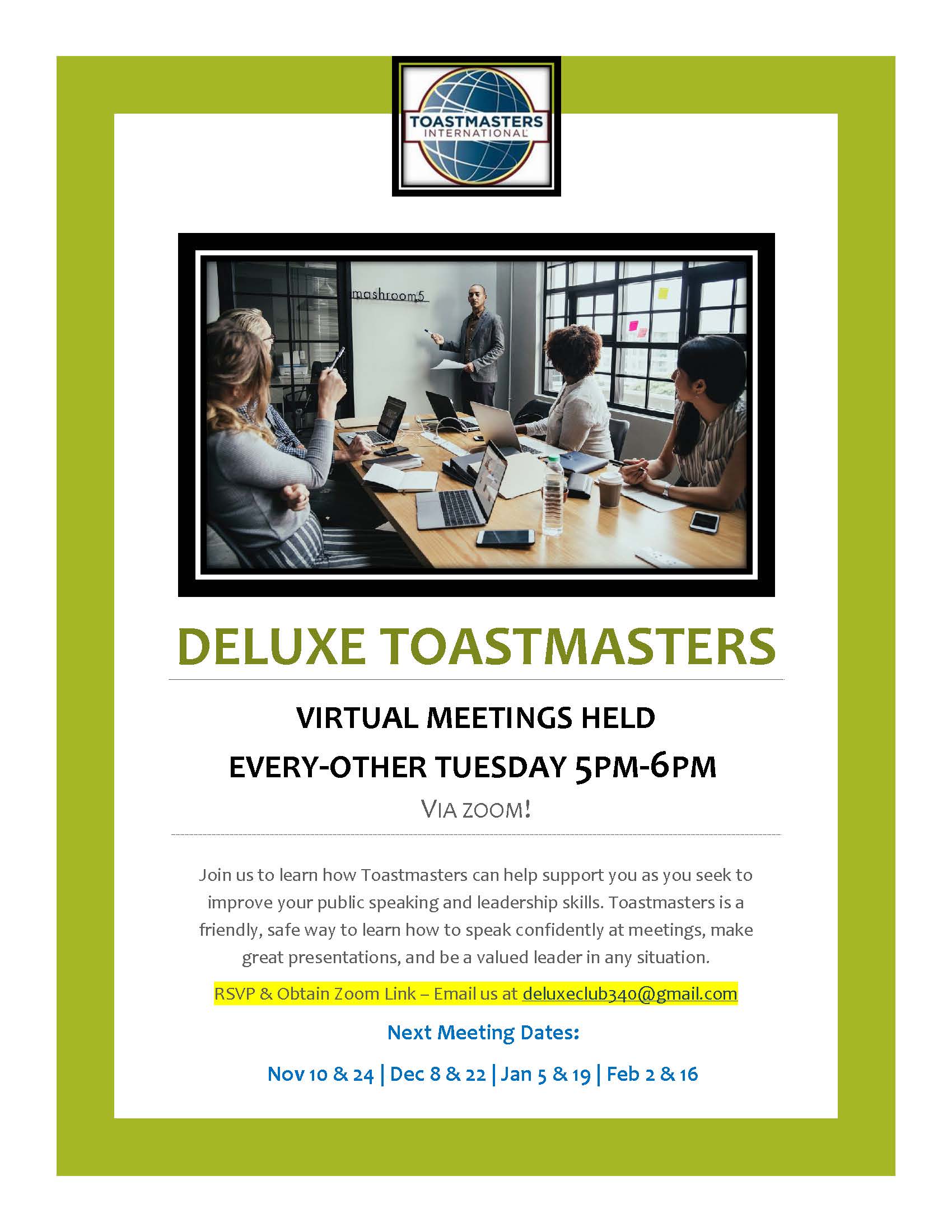 Deluxe Toastmasters Virtual Meetings – District One