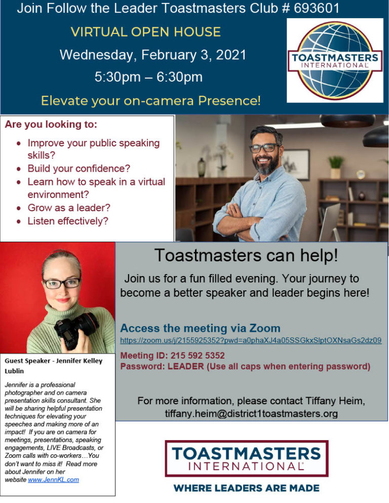 Follow the Leader Toastmasters Open House – District One