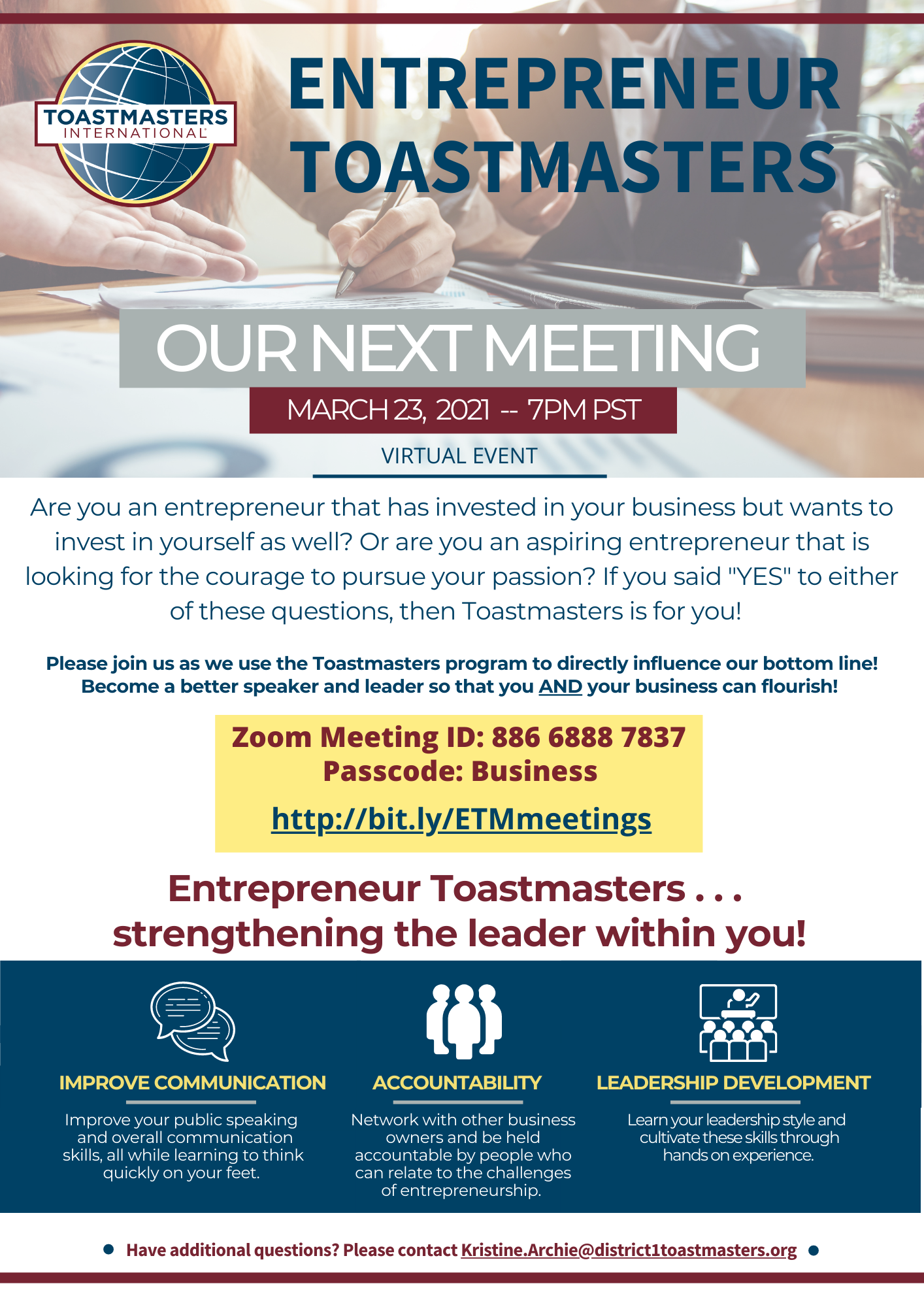 Entrepreneur Toastmasters Virtual Bi-Weekly Meeting – District One