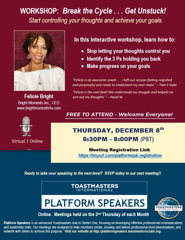 Workshop: Break the Cycle . . . Get Unstuck! – District One