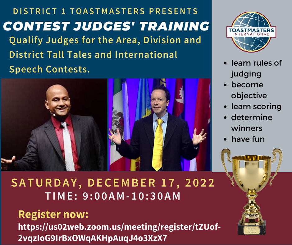 Contest Judges’ Training- Dec 17, 2022 – District One