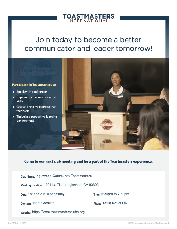 Inglewood Community Toastmasters Meeting – District One