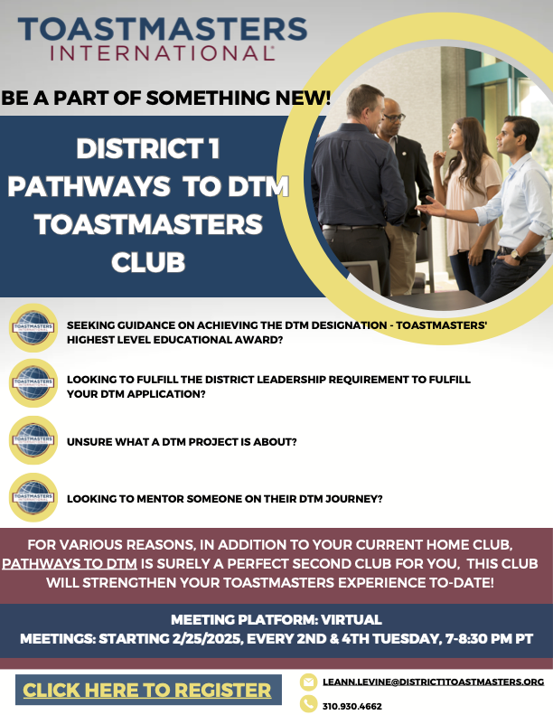 Pathways to DTM Toastmasters Club – District One